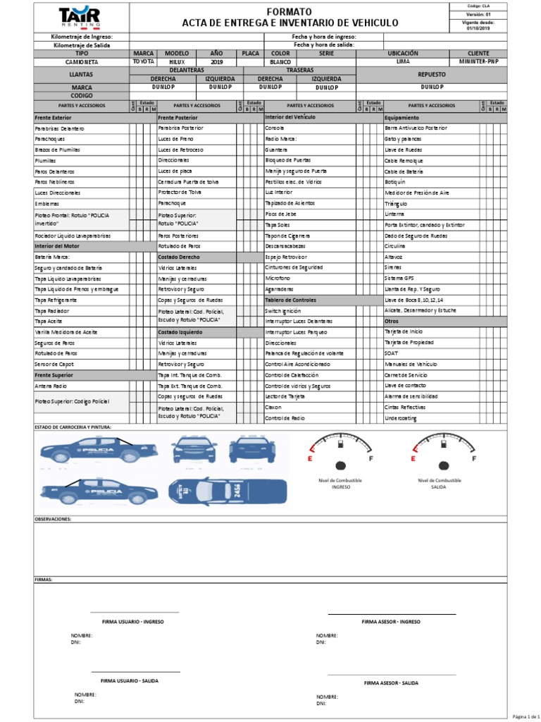 Checklist de Camioneta Hilux 2019 | PDF | Fabricantes de vehículos de ...