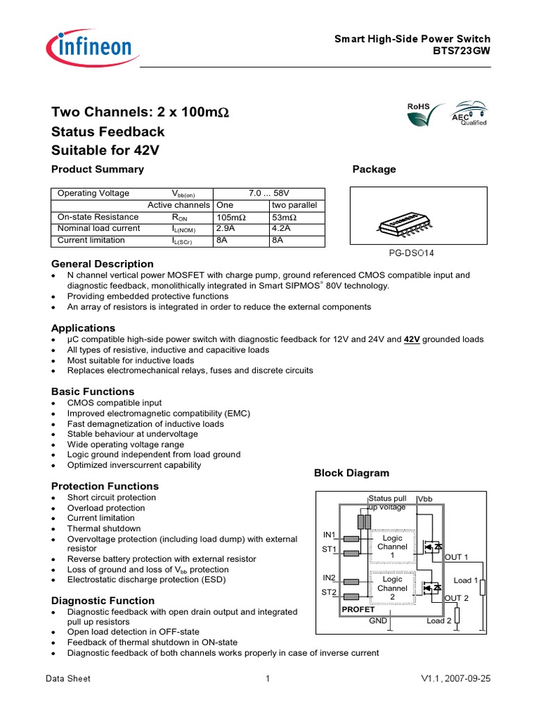 Infineon Bts723gw Ds v01 01 en | PDF | Electrical Components | Electricity