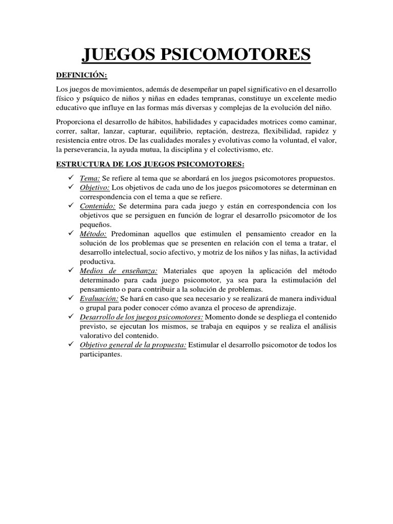 Juegos Psicomotores para Niños: Guía Educativa | PDF | Crecimiento ...