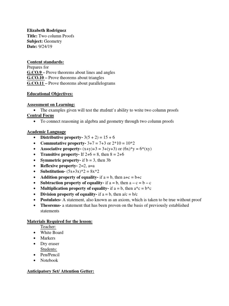 Two Column Proofs | PDF | Mathematical Proof | Axiom