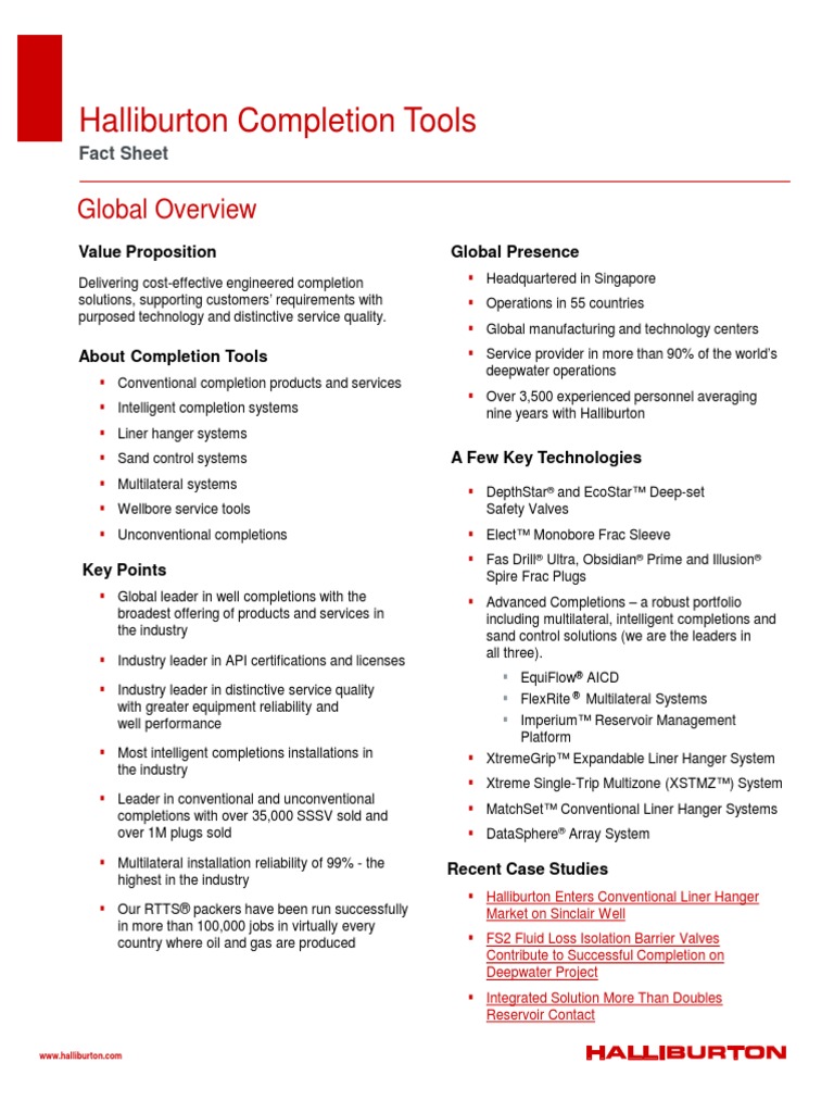 Completion Tools Fact Sheet PDF | PDF | Business