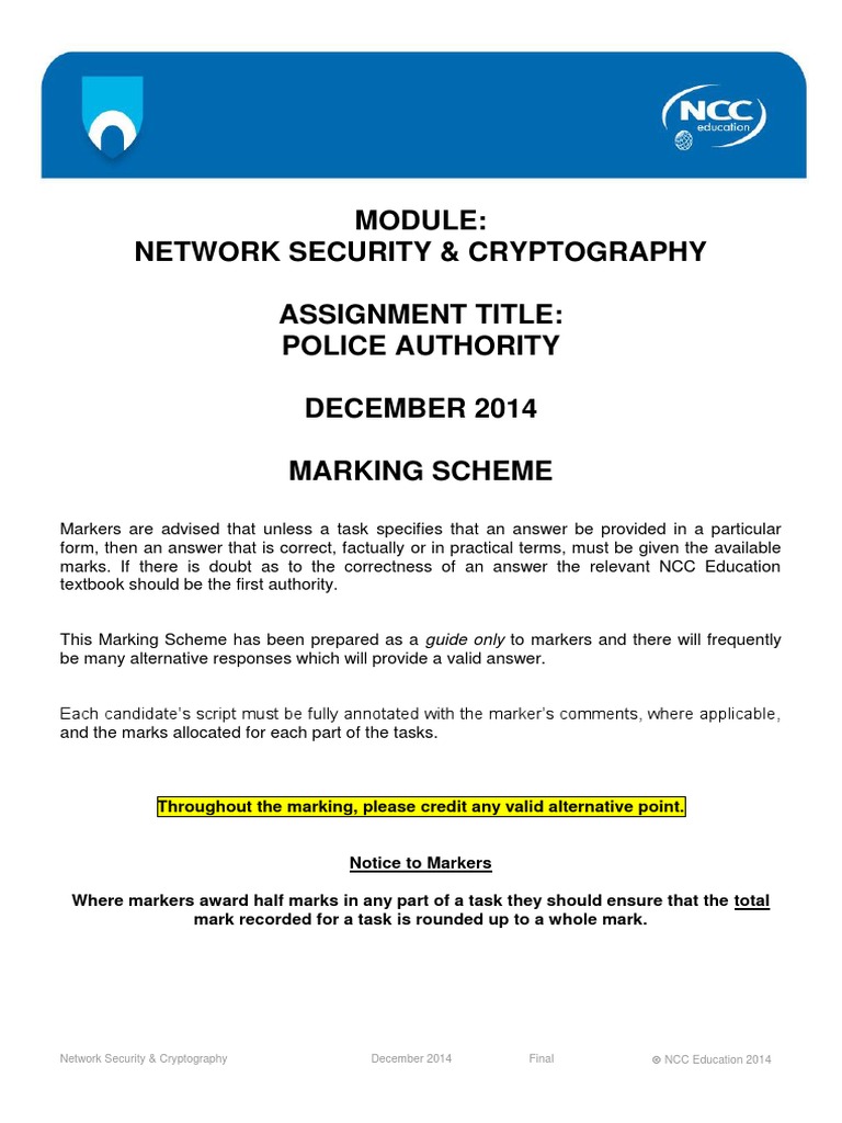 NSC December 2014 Assignment Marking Scheme - Final | PDF | Cryptography | Encryption