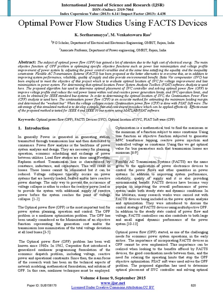 Optimal Power Flow Studies Using FACTS Devices | PDF | Mathematical ...