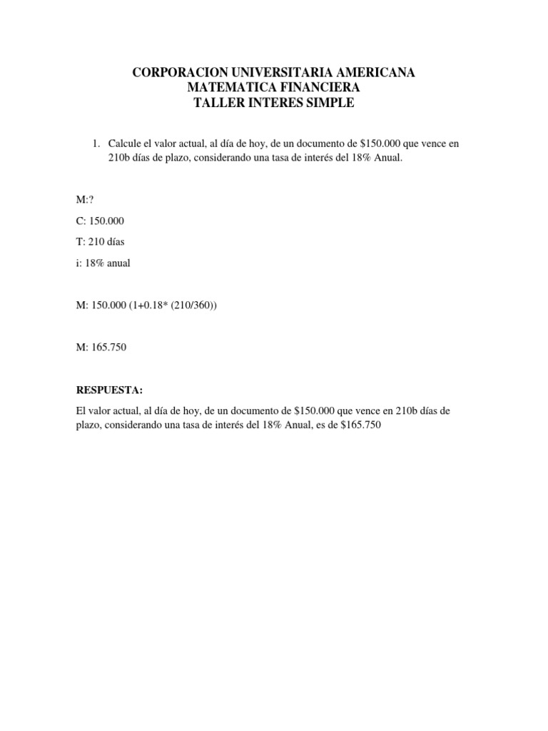 Taller Interes Simple Resuelto | PDF