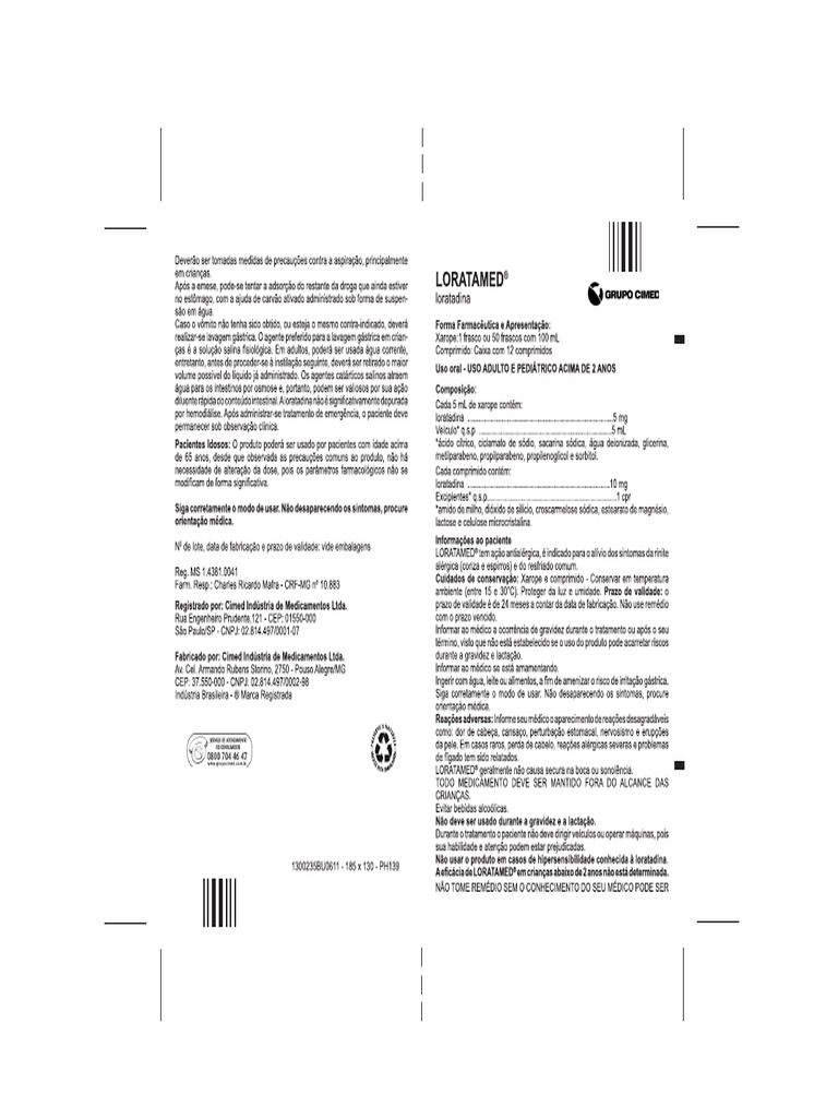 Loratamed Com 12 Comprimidos Manual | PDF