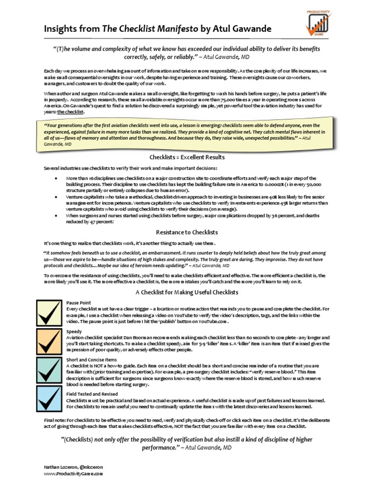 Checklist Manifesto | PDF | Surgery | Epistemology