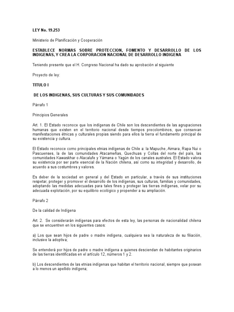Ley N' 19253 | PDF | Jurisdicción | Propiedad