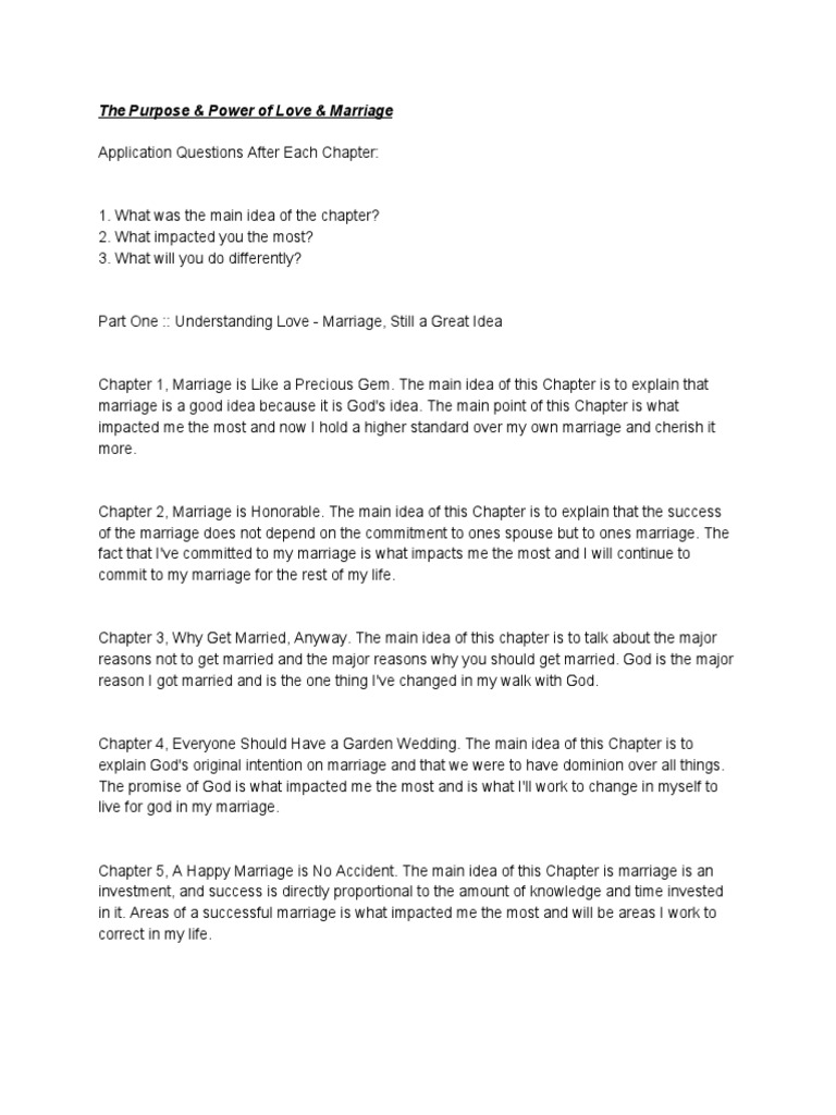 The Purpose & Power of Love & Marriage Report | PDF | Wife | Marriage