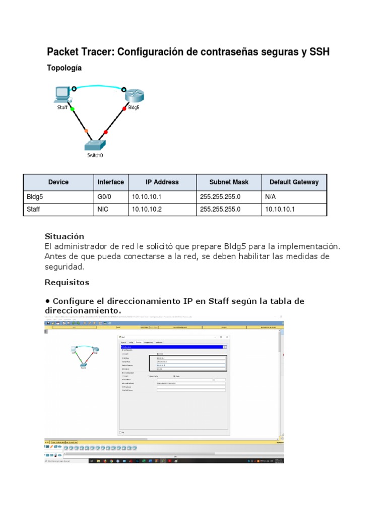 11.2.4.5 Packet Tracer - Configuring Secure Passwords and SSH - Milton Palacios | PDF | Informática