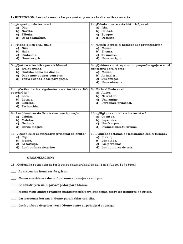 Prueba Libro Momo 6 | PDF | Novelas sobre huérfanos | Novelas europeas