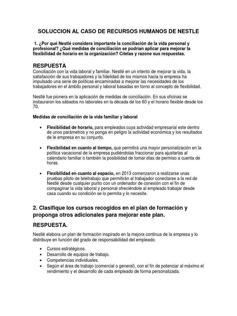 Soluccion Al Caso de Recursos Humanos de Nestle | PDF | Cognición | Business