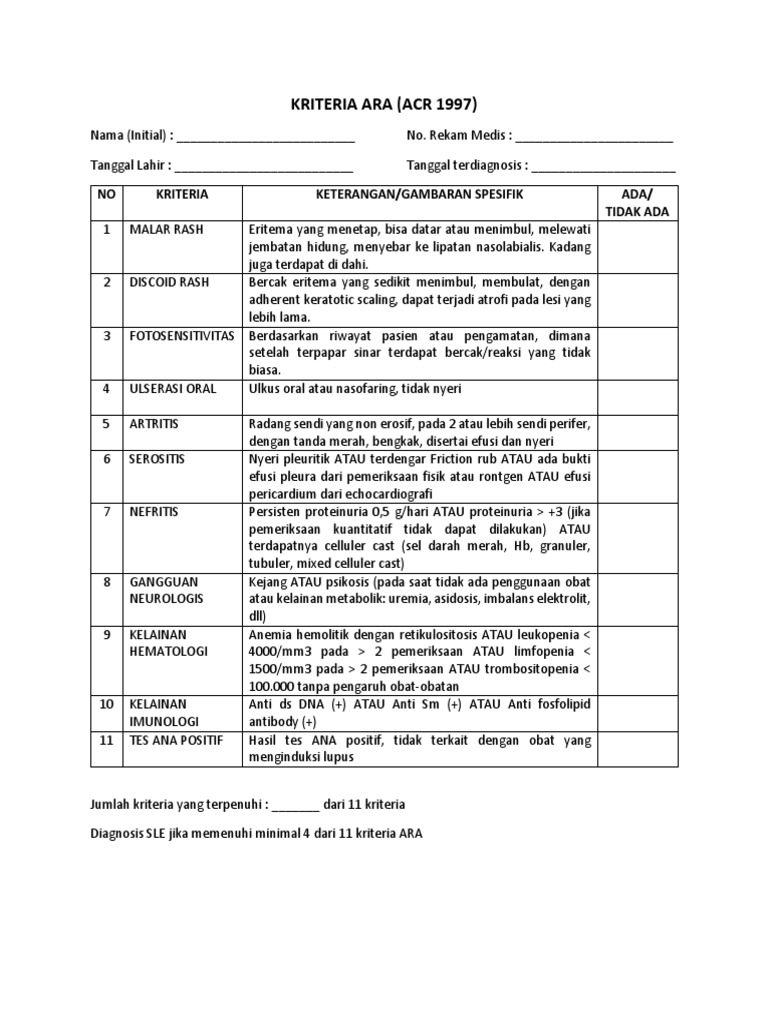 Kriteria Diagnosis SLE ACR dan SLICC | PDF
