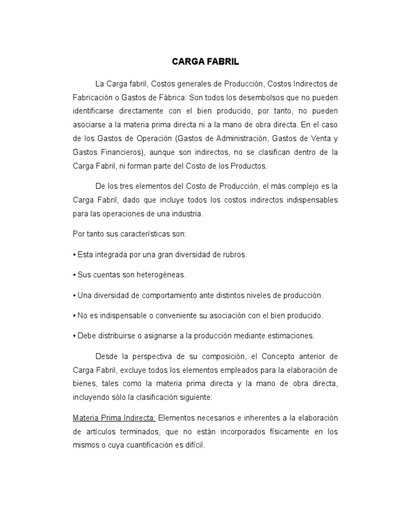 Una explicación completa de los conceptos de carga fabril, costos ...