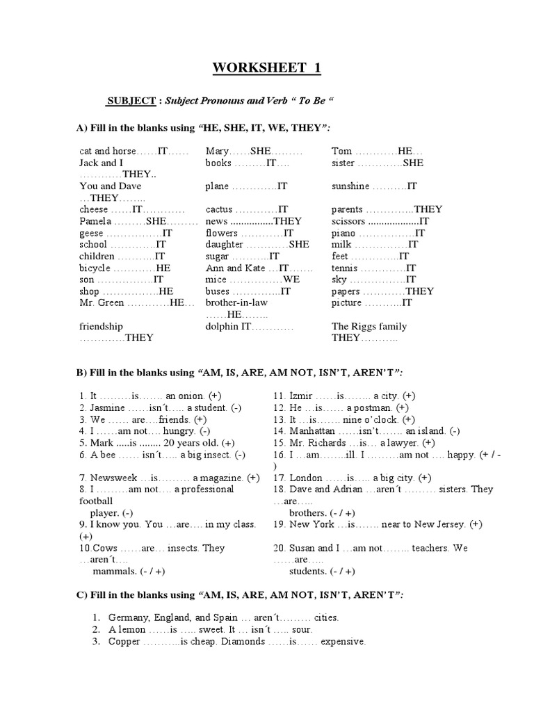 Verb To Be Exercises | PDF