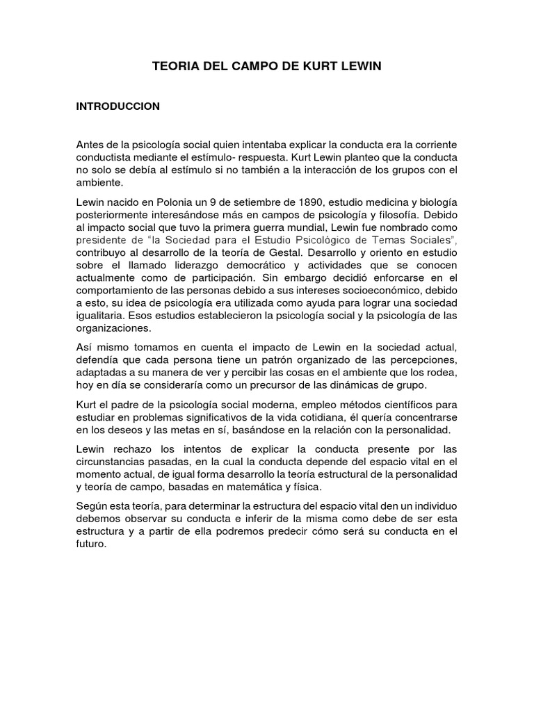 Teoria Del Campo de Kurt Lewin | PDF