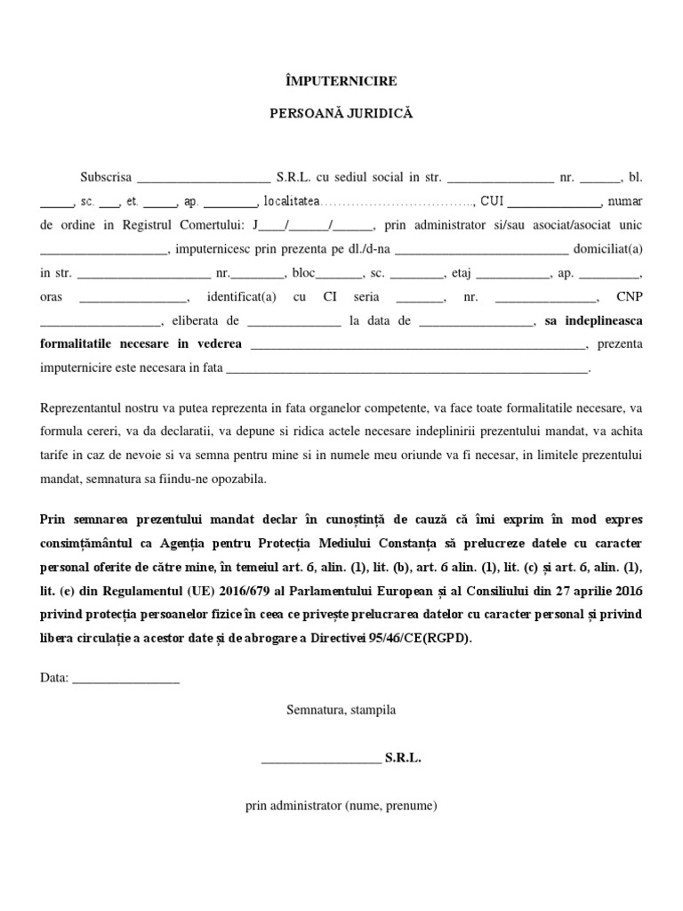Imputernicire Persoane Juridice | PDF