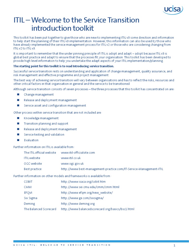 ITIL - Welcome To Service Transition PDF | PDF | Itil | Change Management