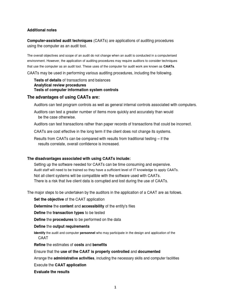 Computer Assisted Audit Techniques Caats Pdf Financial Audit Expert