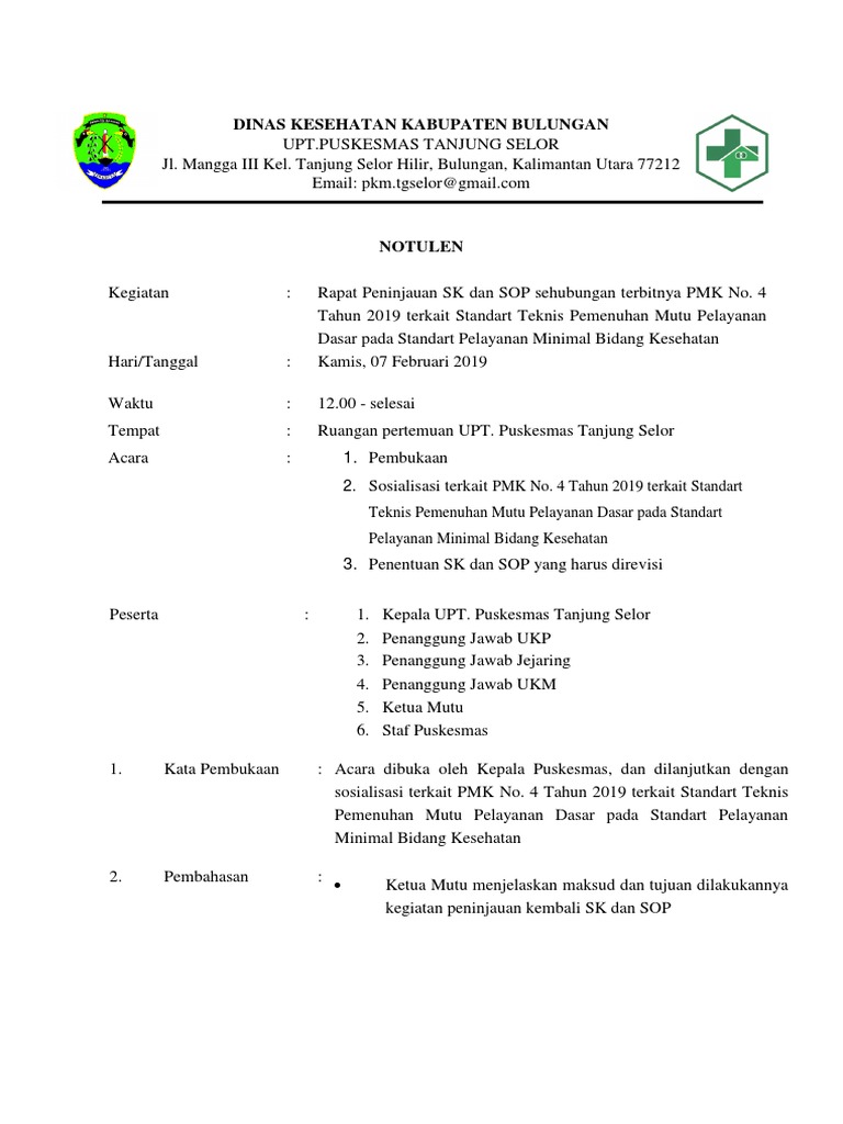 NOTULEN Pertemuan Revisi Perubahan SOP Dan SK | PDF