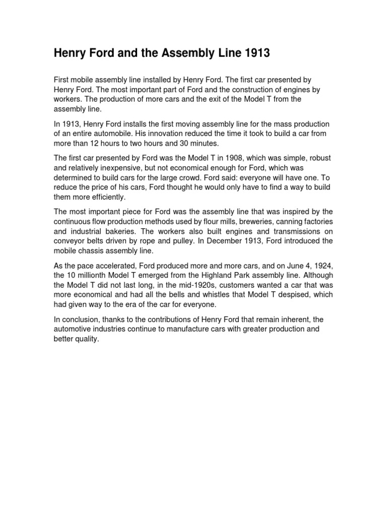 Henry Ford and The Assembly Line | PDF