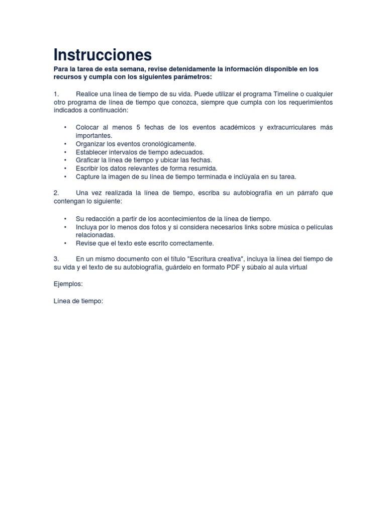 Instrucciones Linea de Tiempo y Autobiografía Con Ejemplos | PDF