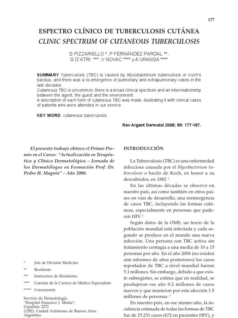 TBC Cutanea | PDF | Tuberculosis | Especialidades Medicas