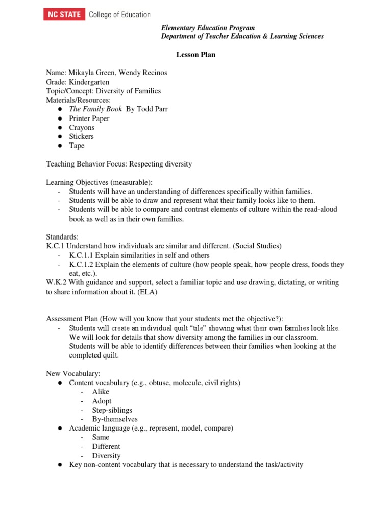 Lesson Plan Template Elm 375 | PDF | Lesson Plan | Primary Education