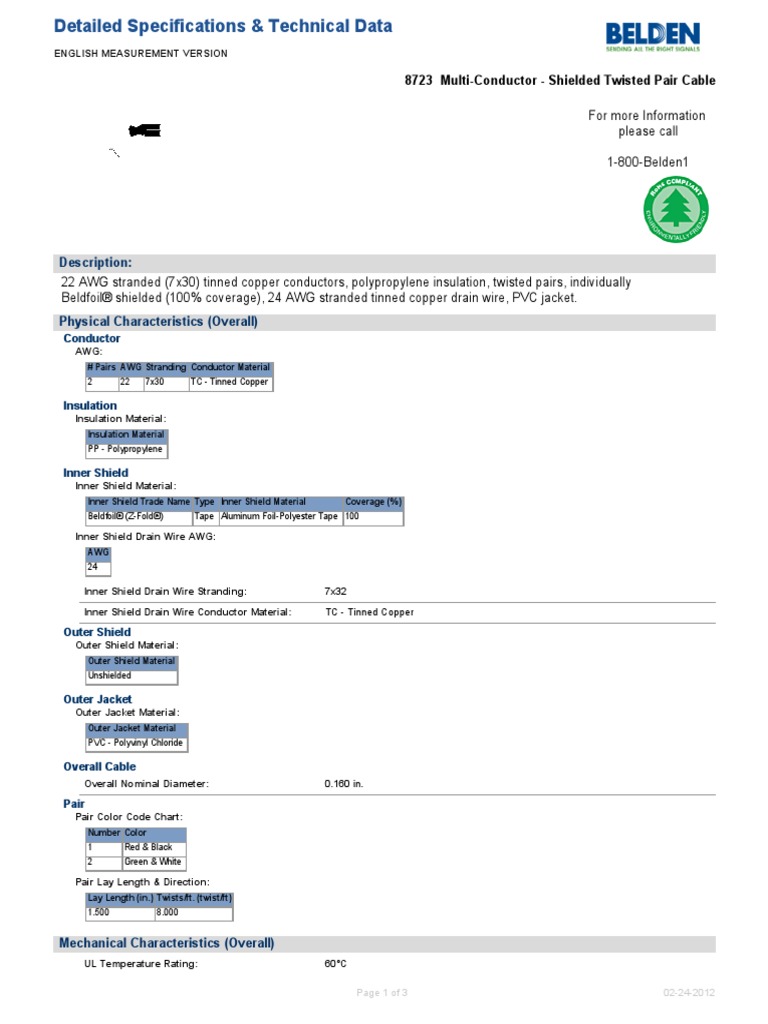 Belden 8723 Datasheet | PDF | Wire | Electrical Conductor