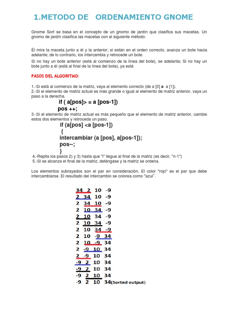 Gnome Sort | PDF | Programación de computadoras | Algoritmos