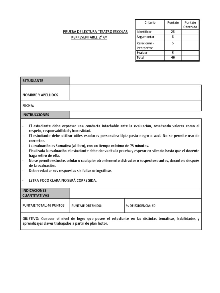 Teatro Escolar Representable 2 | PDF | Evaluación