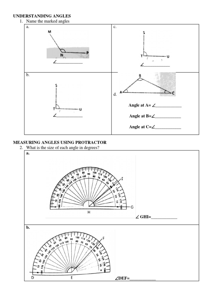 4th Grade Angles and Protractor Practice | PDF