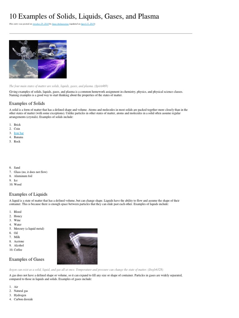 Examples Of Liquids In Matter