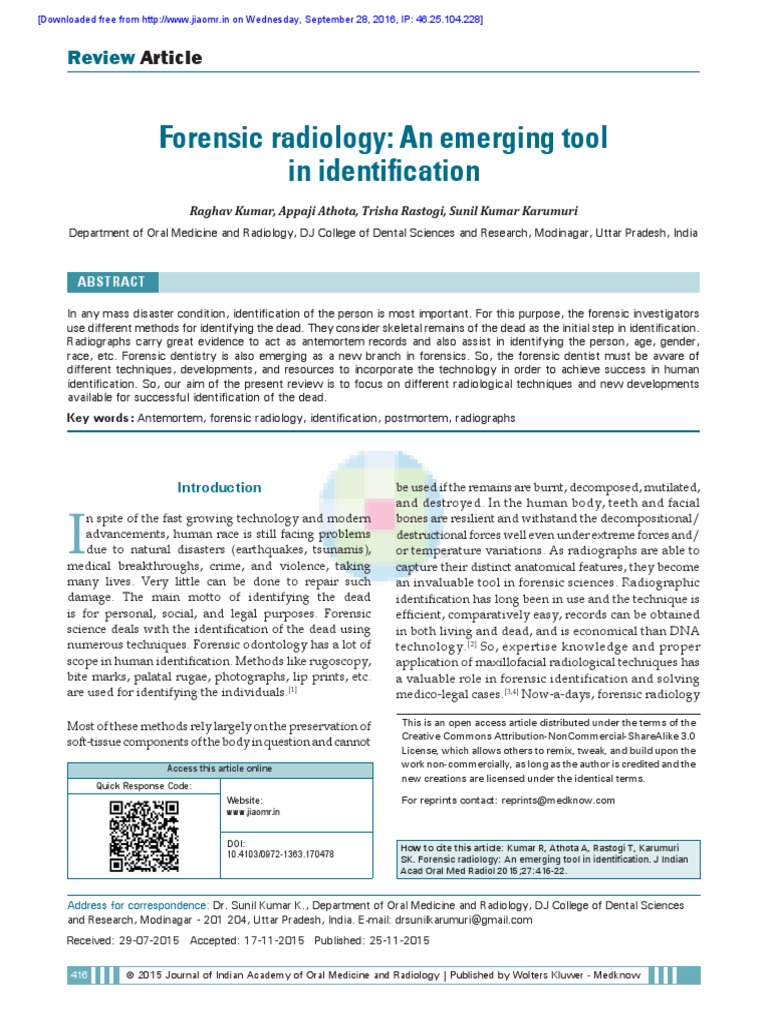 Forensic Radiology An Amerging | PDF | Radiography | Dentistry