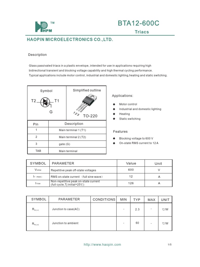 Bta12-600c HPM | PDF | Components | Electric Power