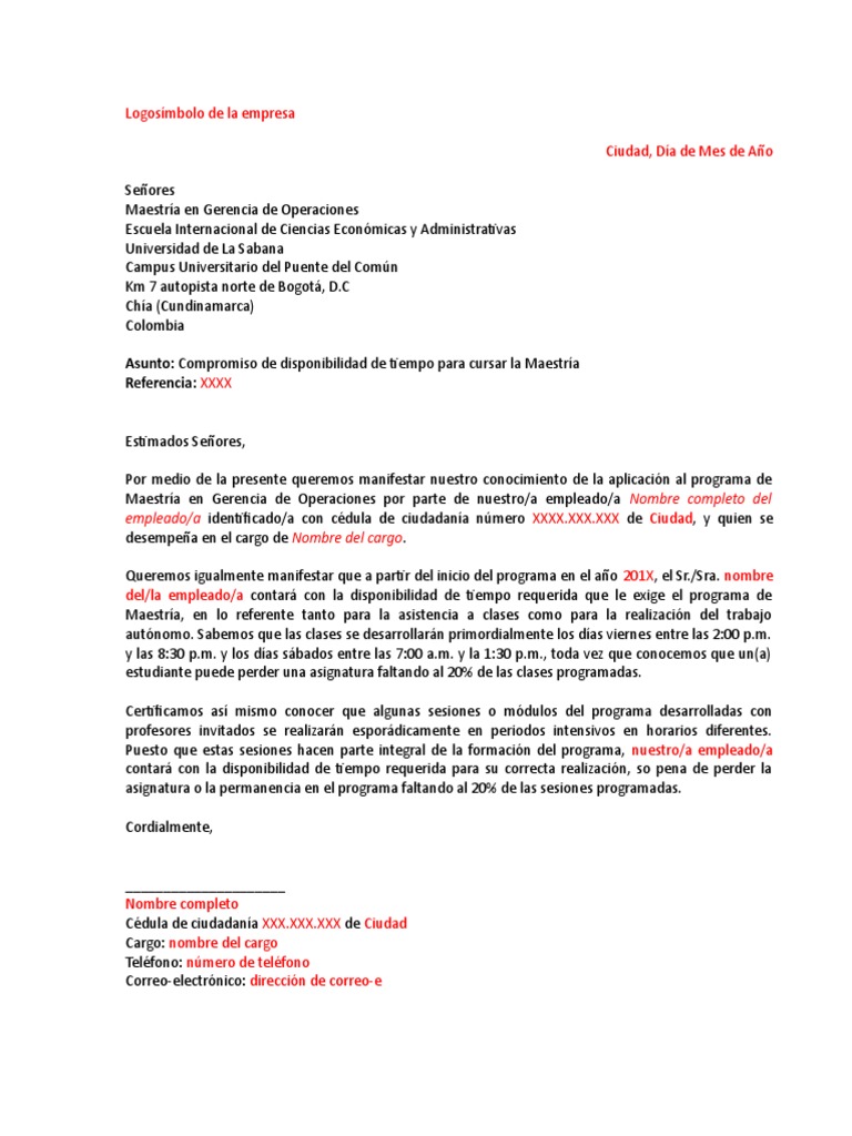 Carta Disponibilidad 01 | PDF | Educación avanzada | Enseñando y ...