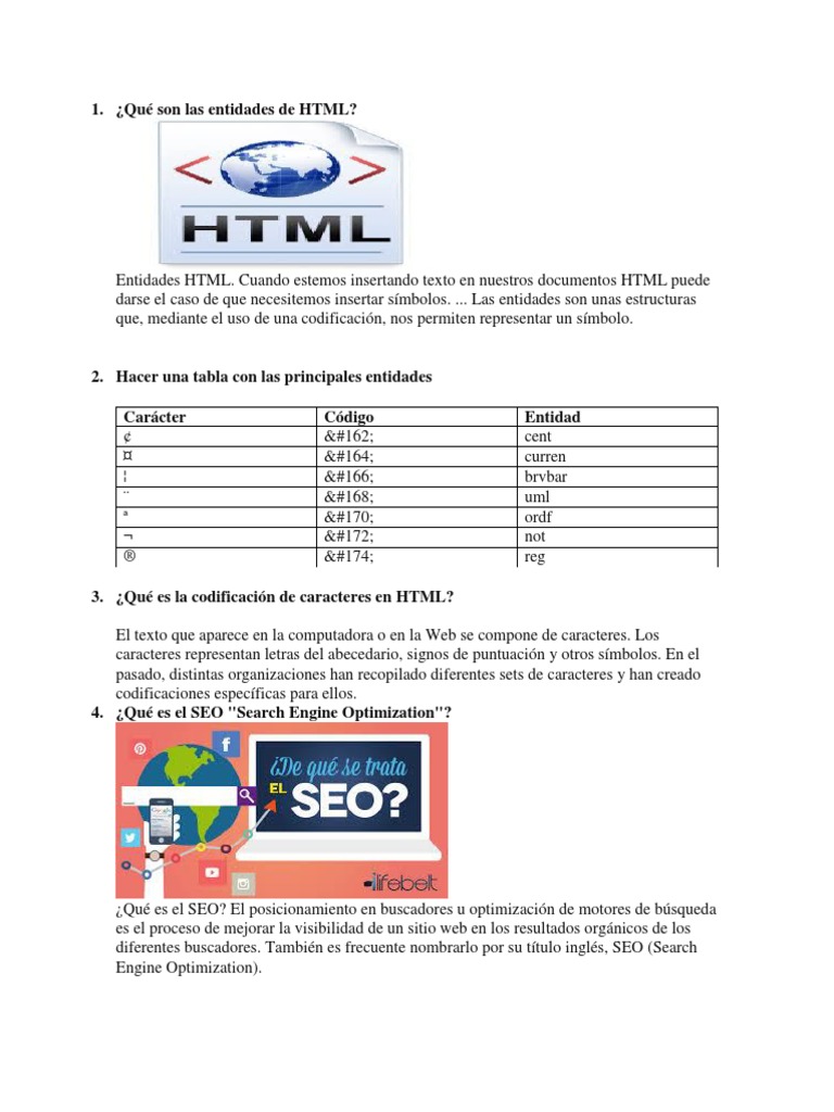 Qué Son Las Entidades de HTML | PDF | Posicionamiento en buscadores ...