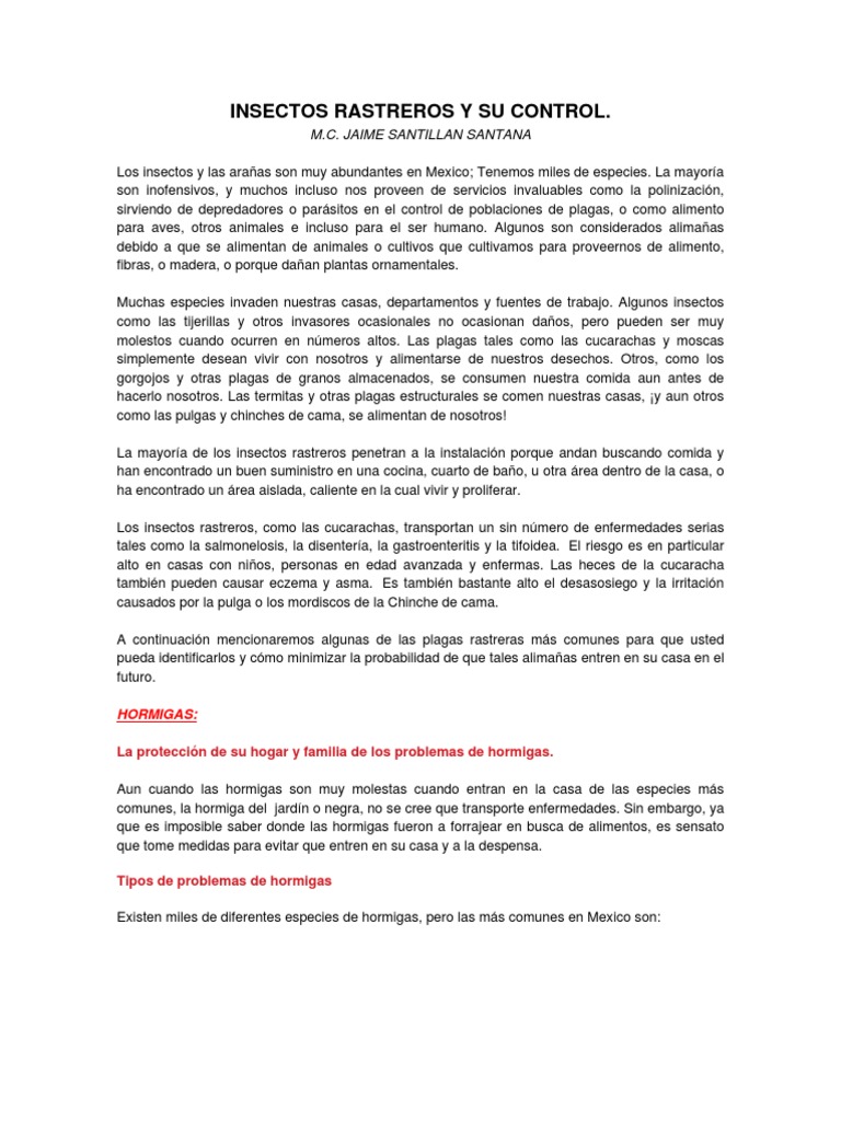 Insectos Rastreros y Su Control | PDF | Hormiga | Insectos