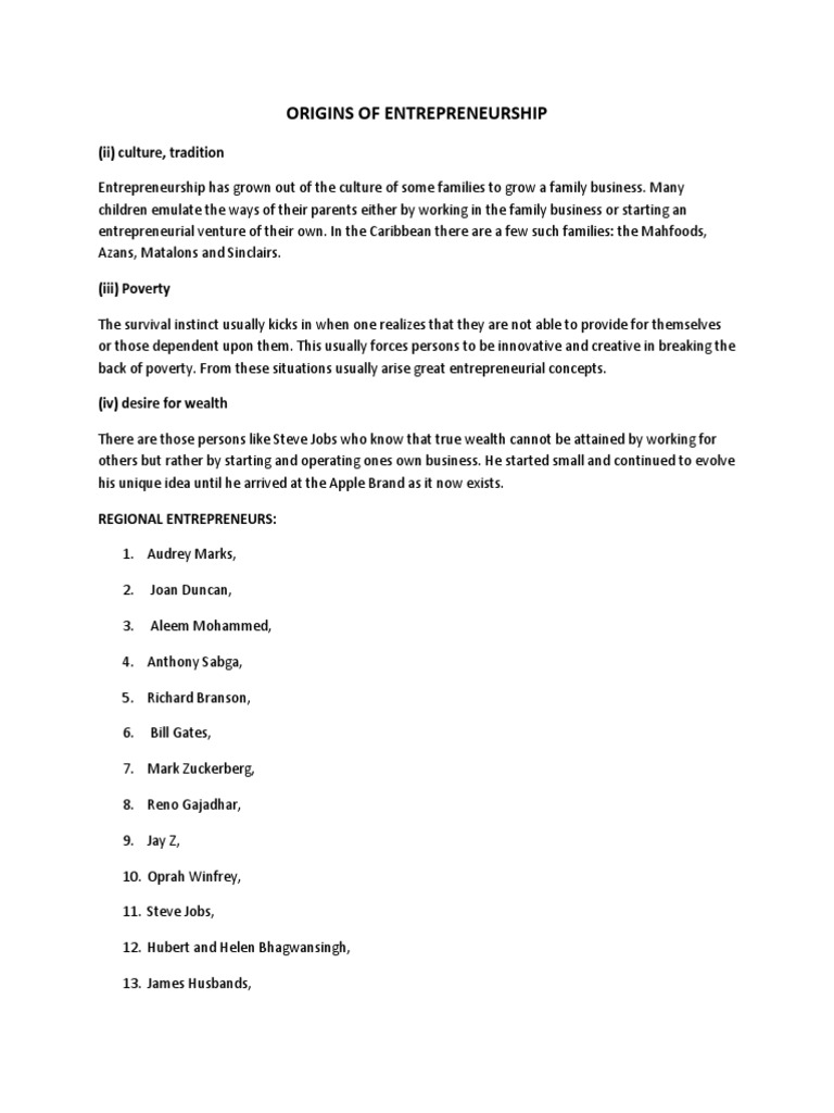 Origins of Entrepreneurship | PDF | Economic Development | Entrepreneurship