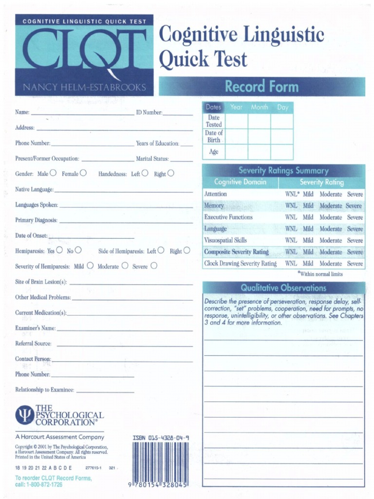 CLQT Record Form | PDF