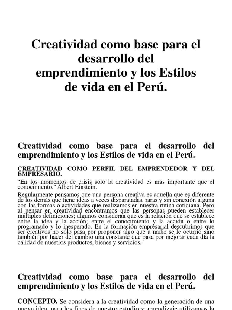 Creatividad en el Emprendimiento Peruano | PDF | Creatividad ...