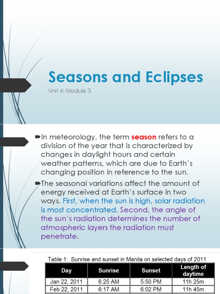 Seasons and Eclipses | PDF | Apsis | Earth