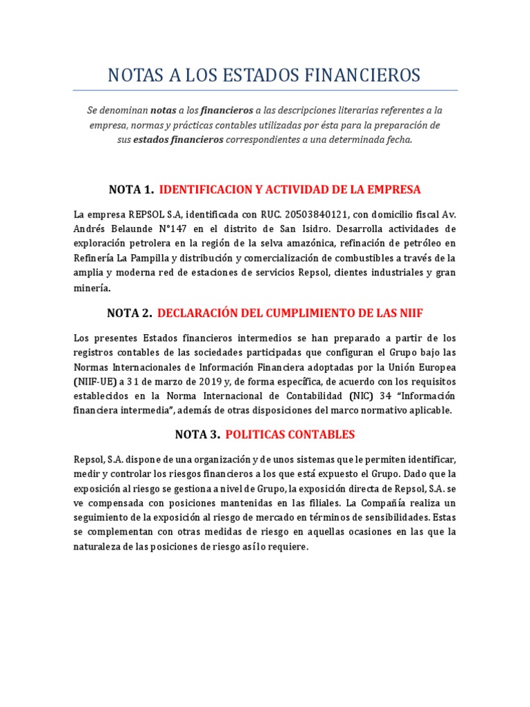 Notas A Los Estados Financieros 28.09 | PDF | normas internacionales de INFORMACION FINANCIERA ...