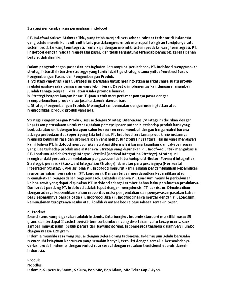Strategi Indofood | PDF | Pengelolaan Keuangan & Uang