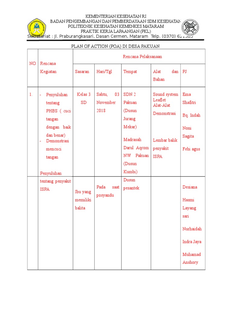 Contoh Poa (Plan of Action) | PDF