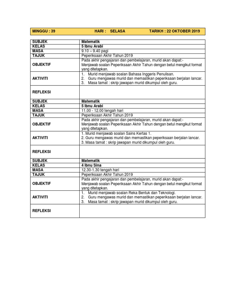 M39 Minggu Peperiksaan RPH | PDF