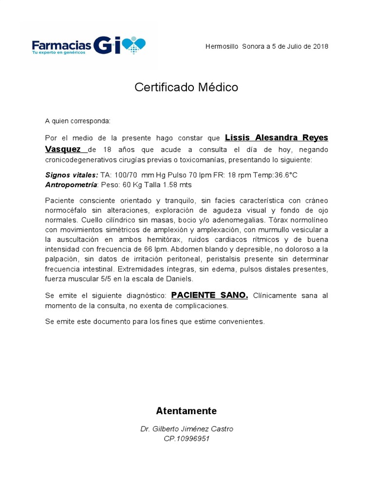 Machote Certificado Medico | PDF