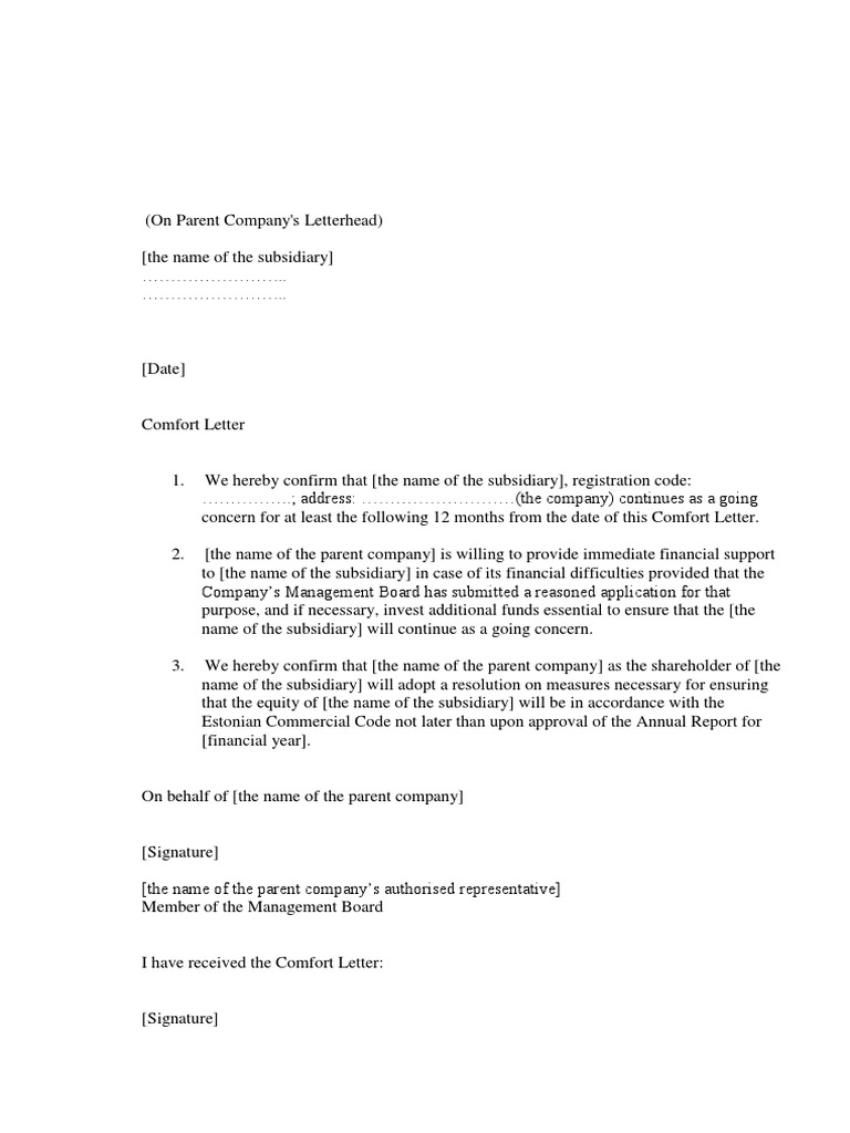 Comfort Letter Inglise Keeles