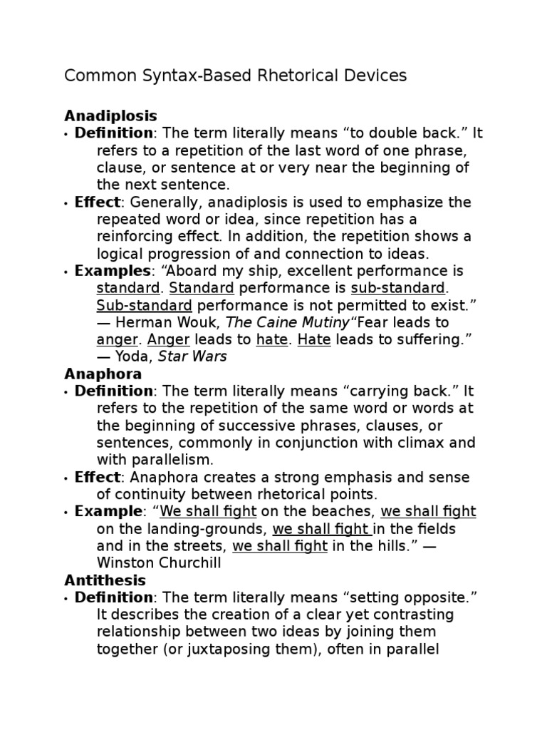Common Syntax-Based Rhetorical Devices | PDF | Sentence (Linguistics ...
