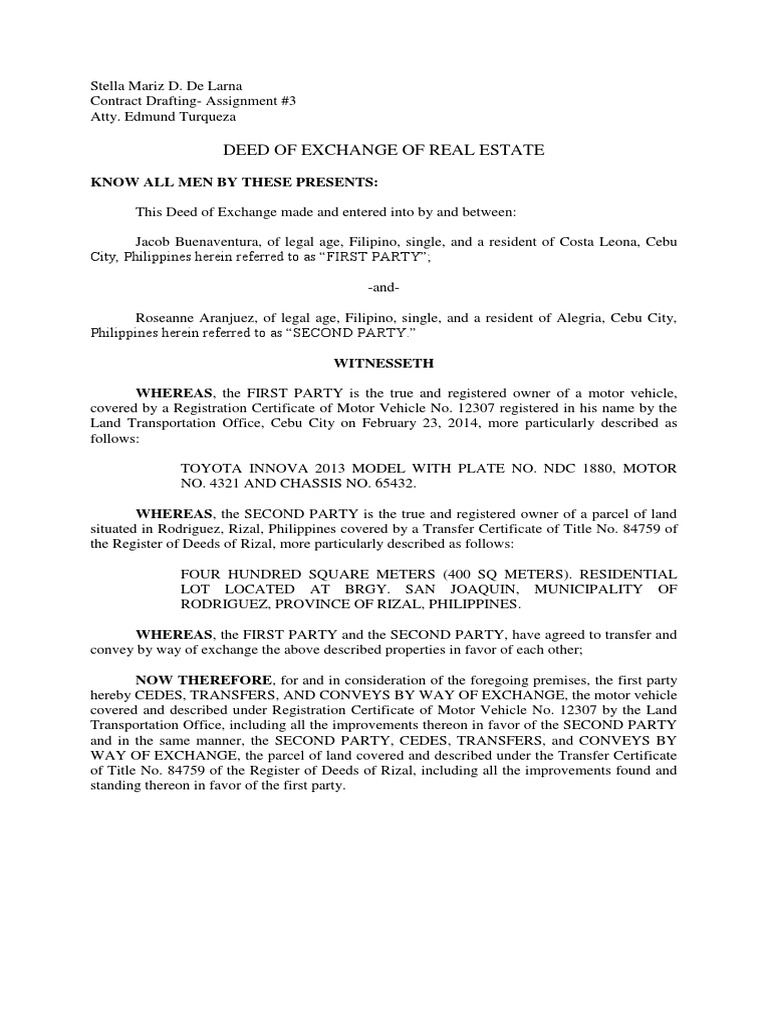 Example Deed of Exchange | PDF | Mortgage Law | Foreclosure