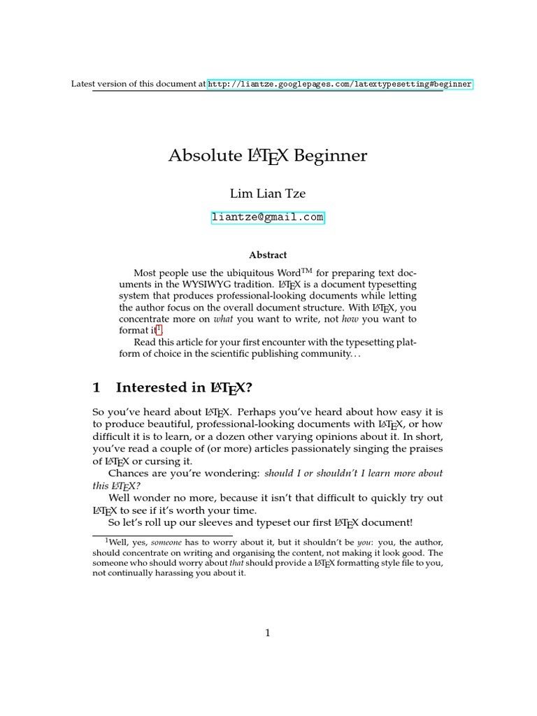 Absolute LATEX Beginner | PDF | Te X | Application Software